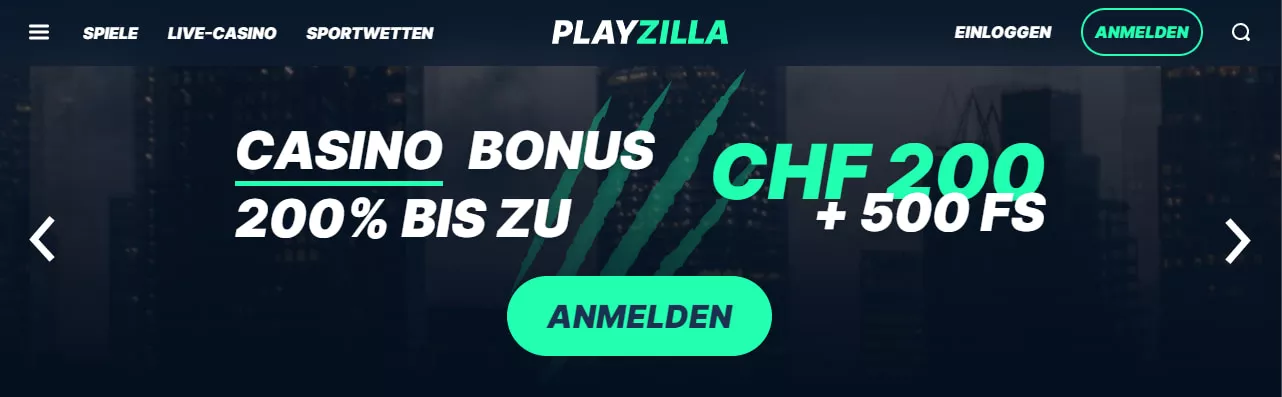 Playzilla Casino Schweiz 2025» Bis 200 CHF Bonus + 500 FS