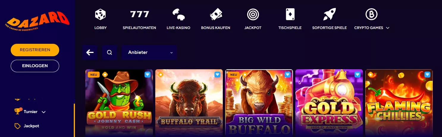 Dazard Casino 2025: CHF 5.000 Bonus + 100FS